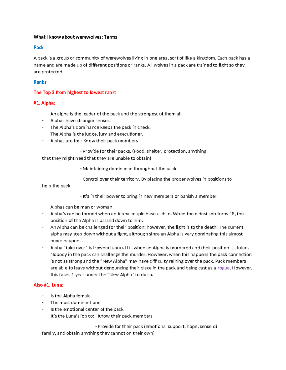 Werewolves: Key Terms and Definitions Explained - Studocu