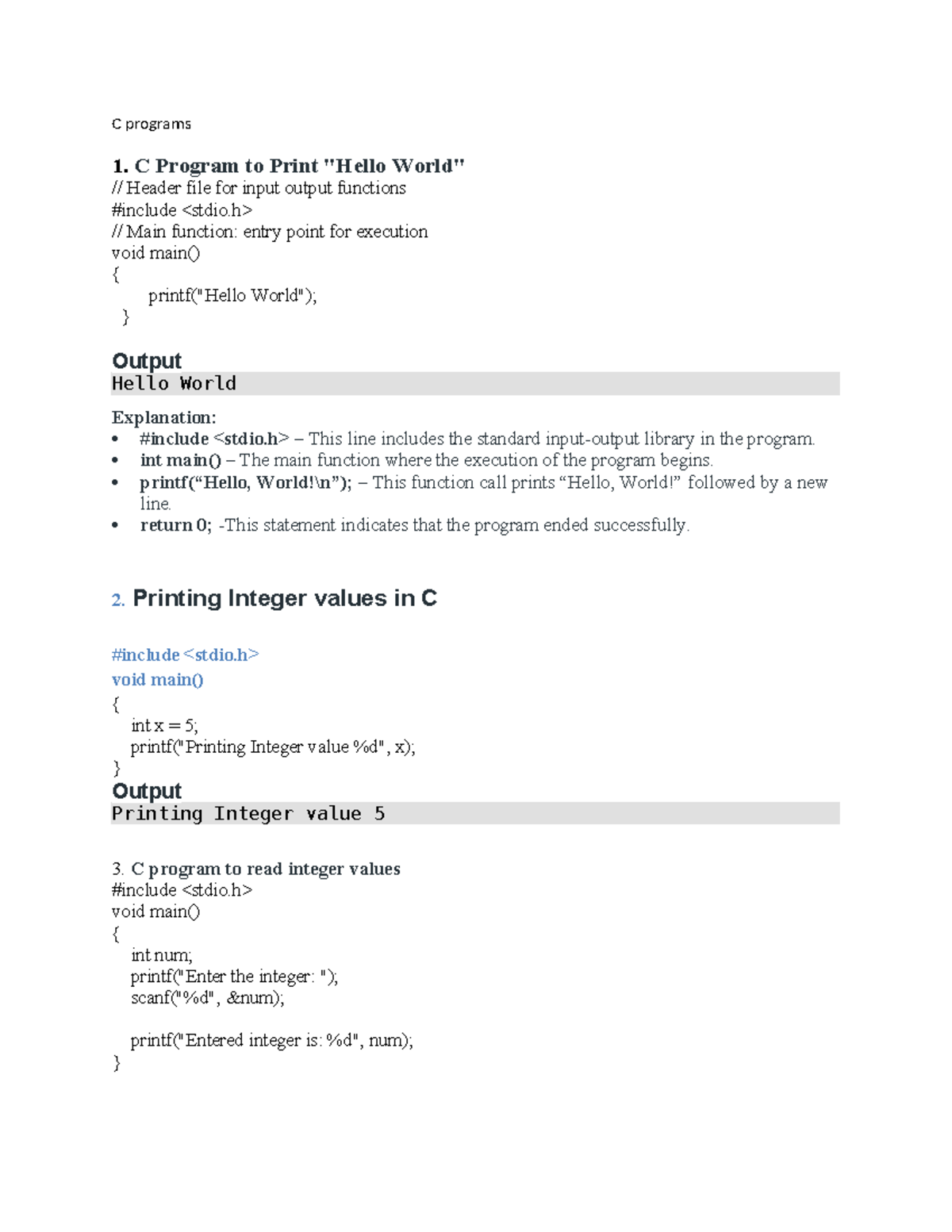 C Programs 1: Essential C Programming Concepts and Examples - Studocu