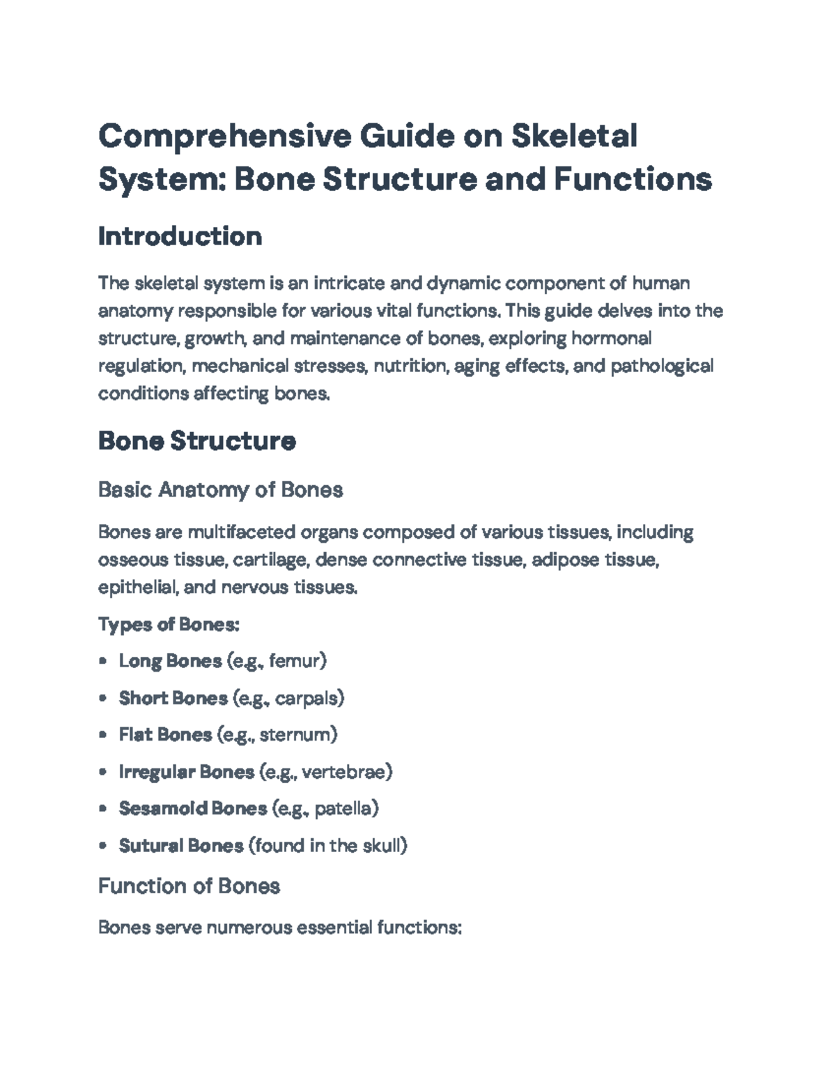 Comprehensive Guide to the Skeletal System: Bone Structure and ...