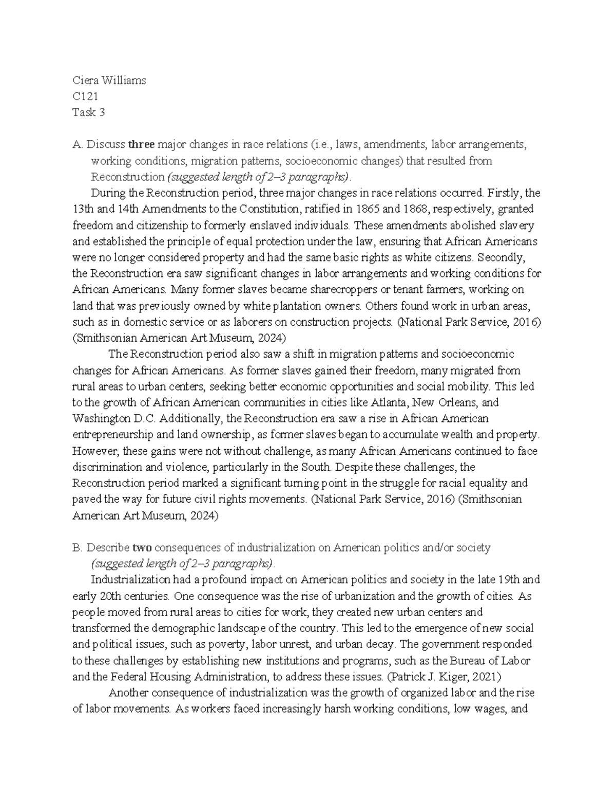 C121 - Task 3 - Major Changes from Reconstruction to the Progressive ...