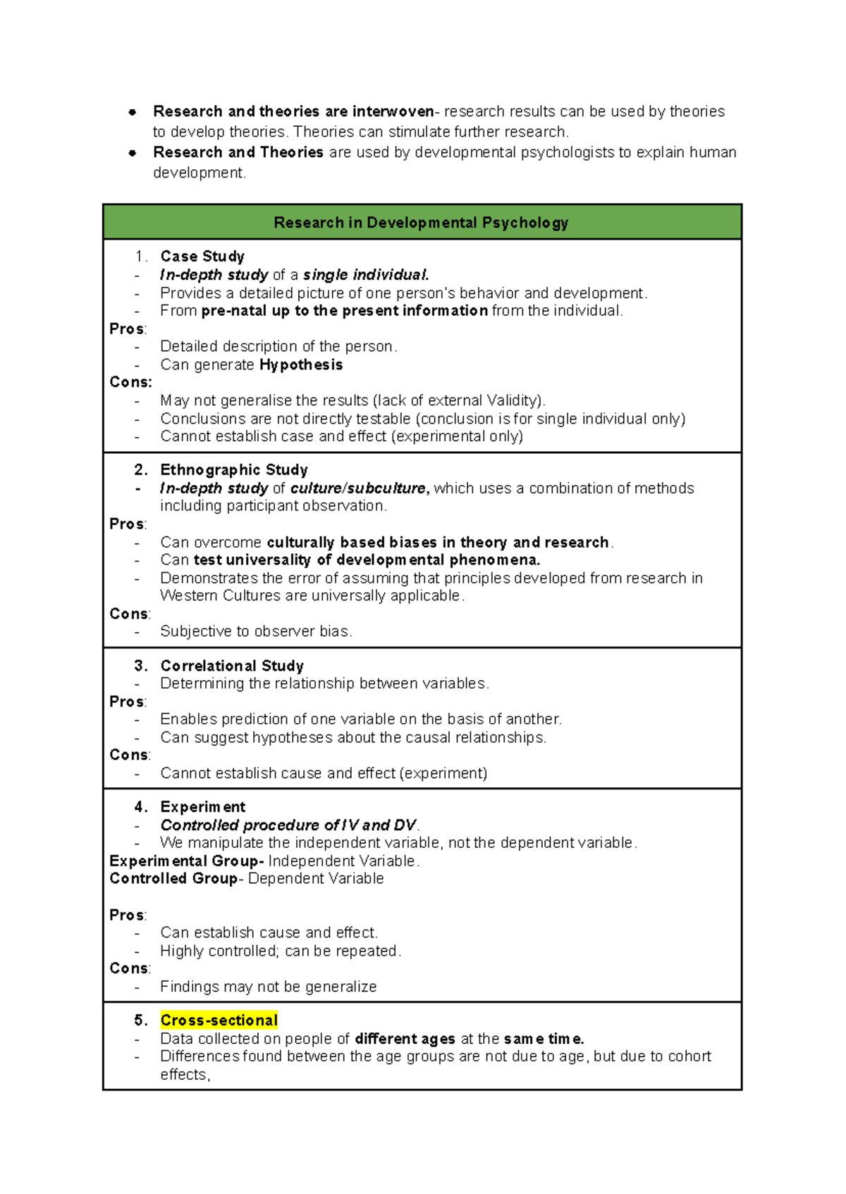 Final Review of Research Methods in Developmental Psychology - Studocu