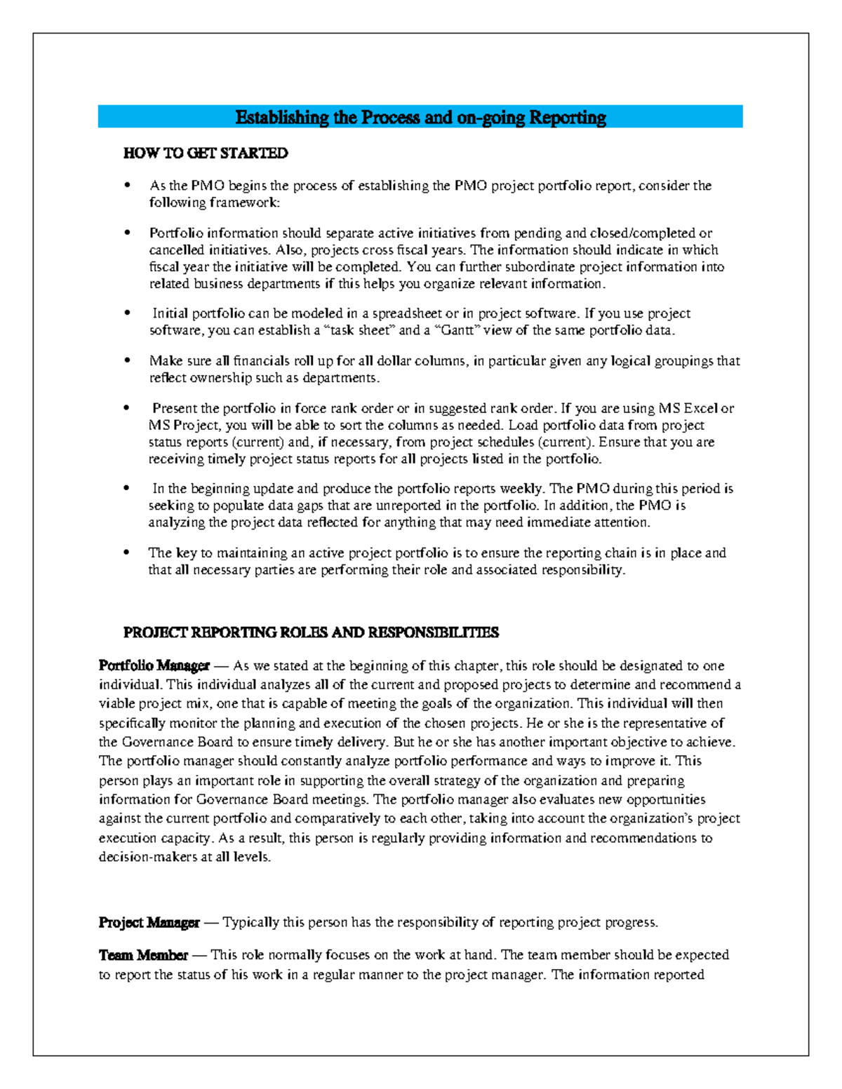 PMO 101: Establishing Project Portfolio Reporting Processes - Studocu