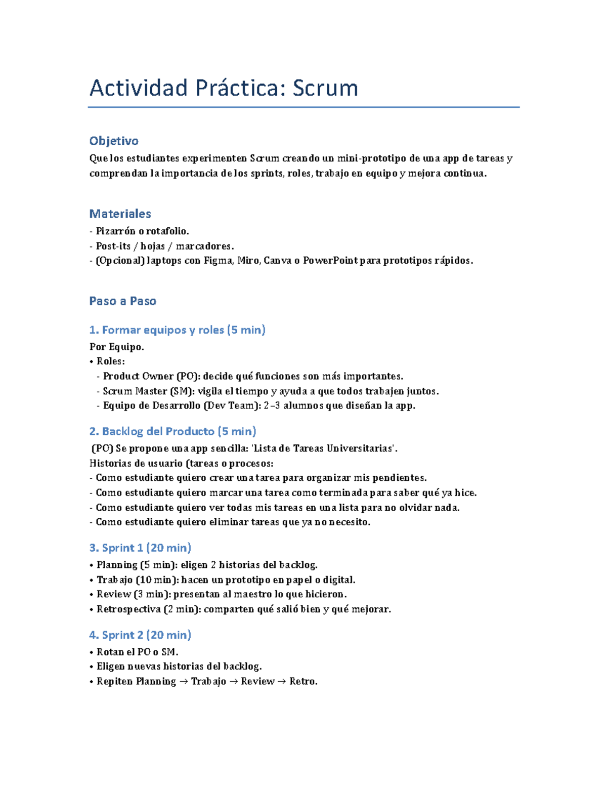 Actividad Práctica: Scrum para Desarrollo de App de Tareas - Studocu