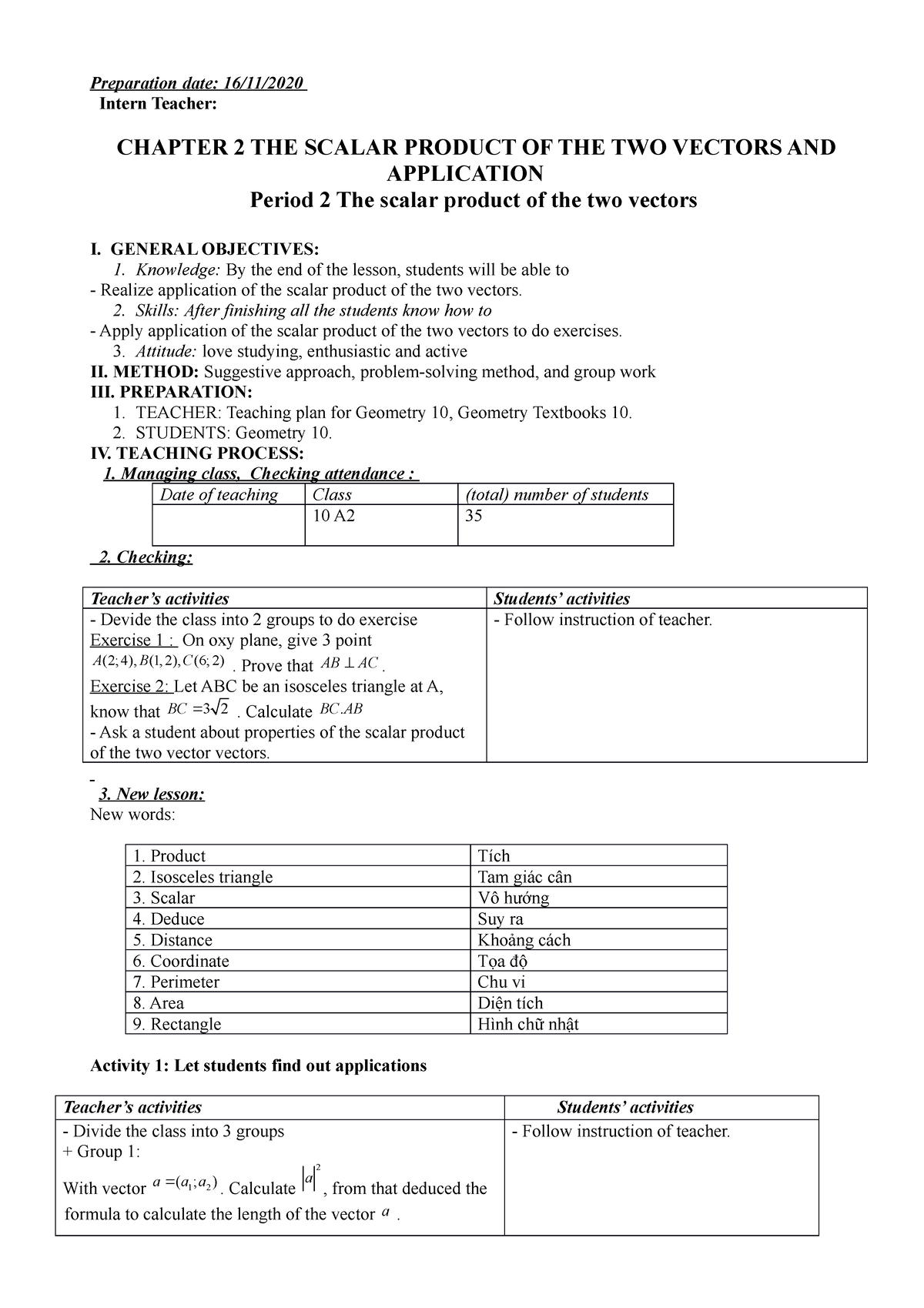The scalar the product of the two vectors - GENERAL OBJECTIVES: 1 ...
