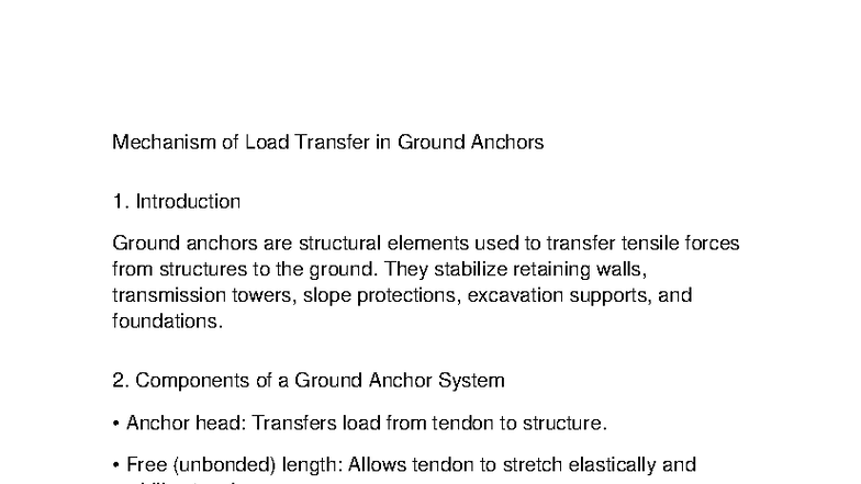 Ground Anchor Mechanism and Design: Load Transfer Insights - Studocu