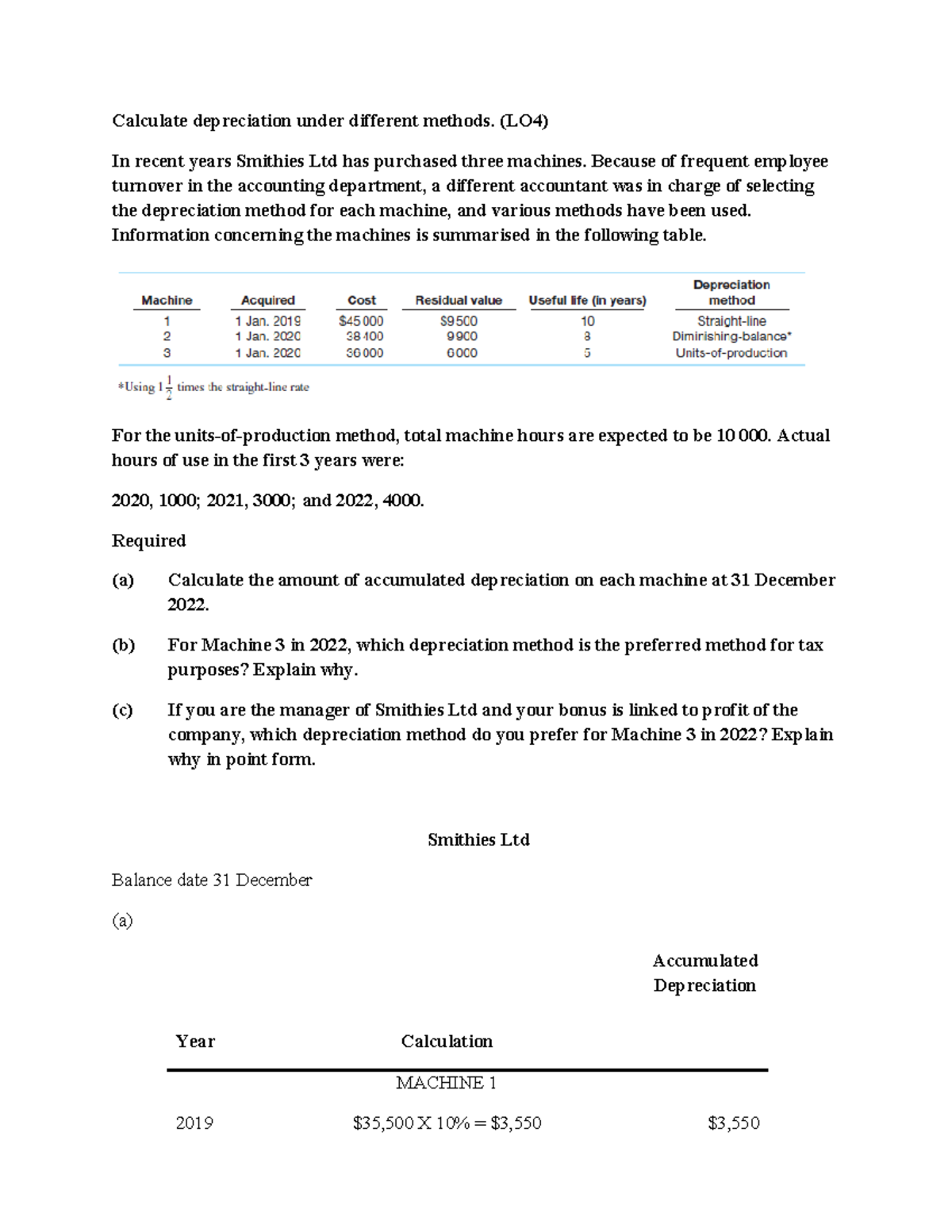 Depreciation Calculation Methods for Machines - ACC101 Final Exam - Studocu