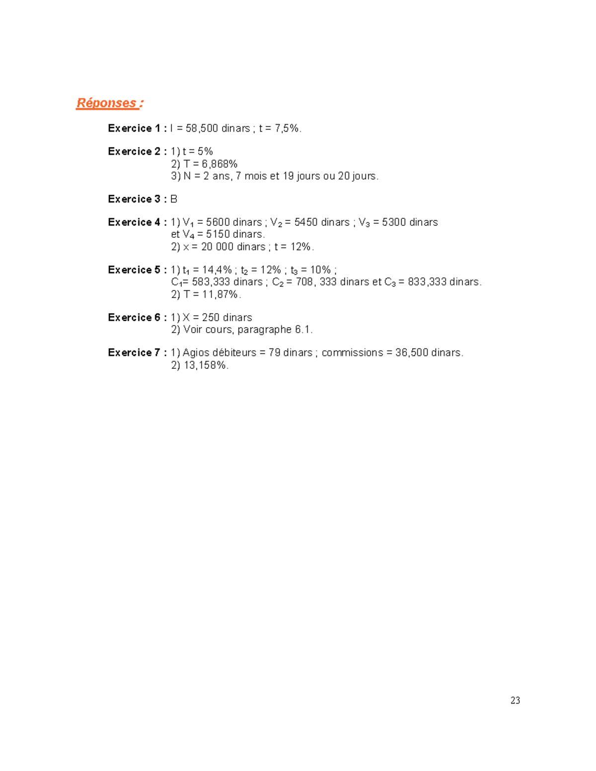 Cours de Mathématiques Financières : Réponses aux Exercices - Math-Fin ...