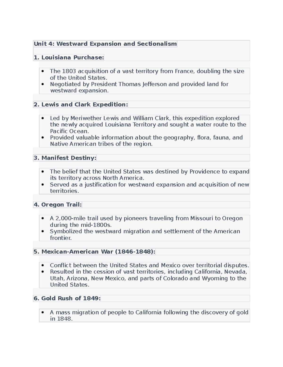 Unit 4 Study Guide: Westward Expansion & Its Impact on America - Studocu