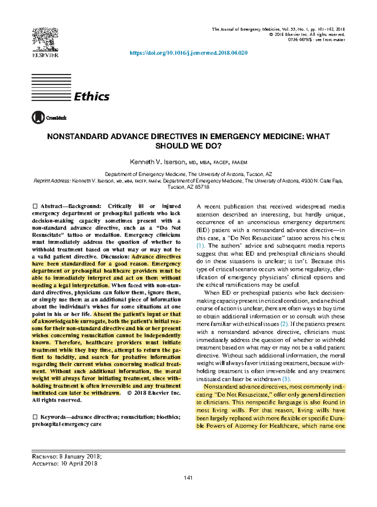 Ethics of Nonstandard Advance Directives in Emergency Medicine - Studocu