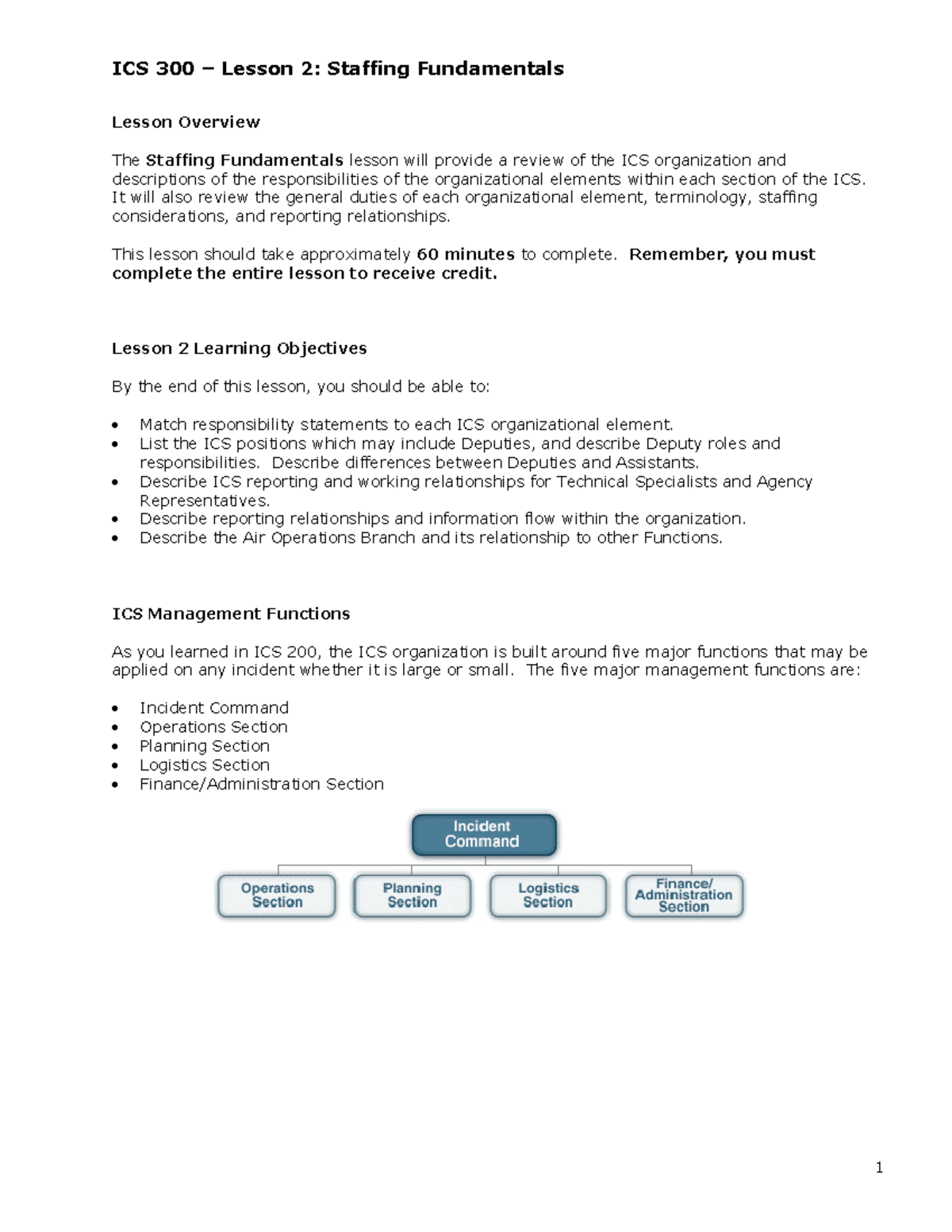 ICS300Lesson 02 - ICS 101 - Lesson Overview The Staffing Fundamentals lesson will provide a ...