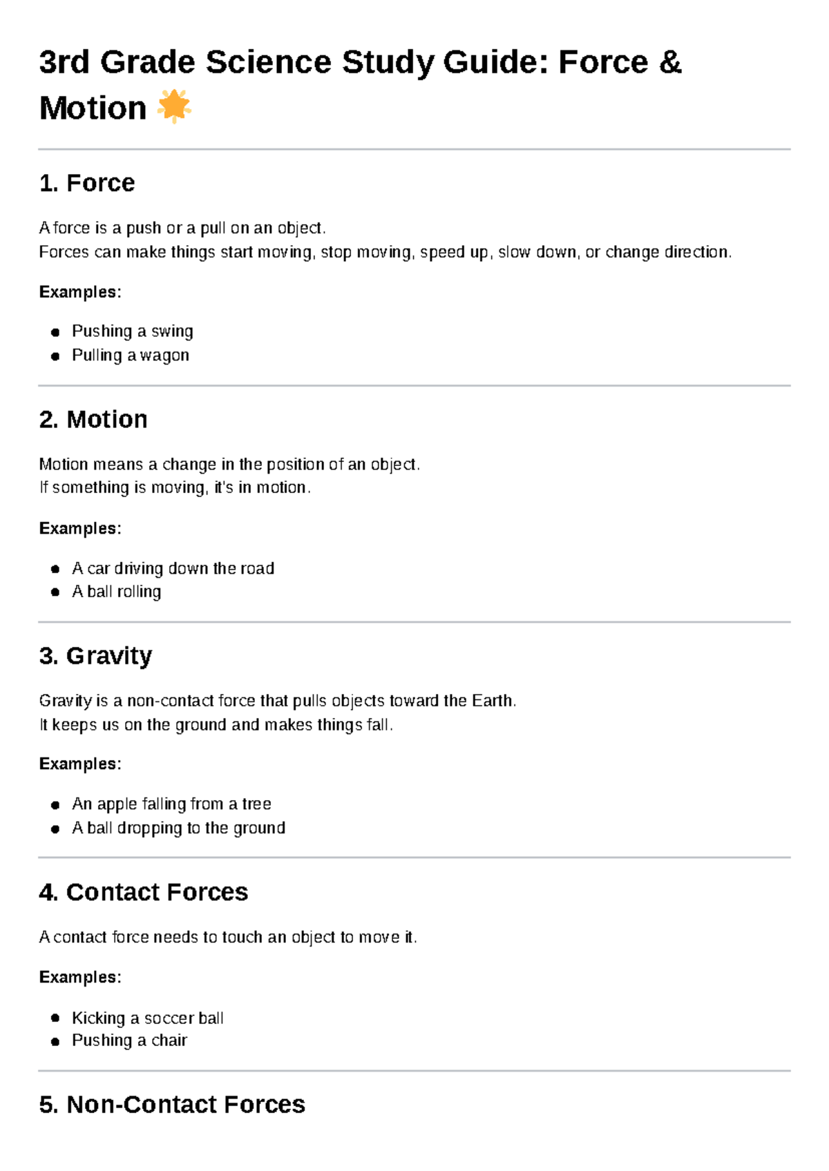 3rd Grade Science Study Guide: Force & Motion Concepts - Studocu