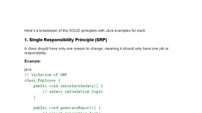 Design Patterns - Study Materials: SOLID Principles in Java - Studocu