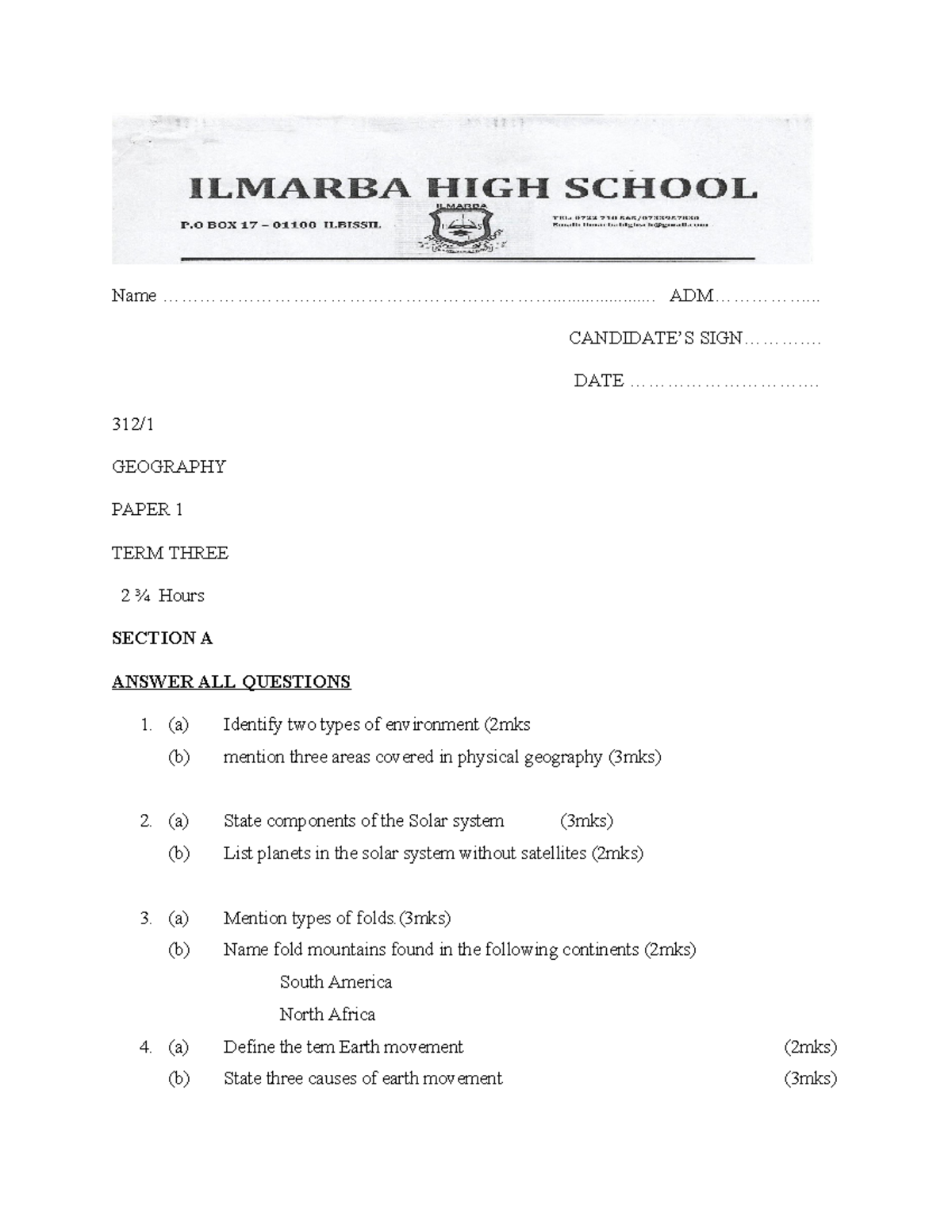 Geo F3 Exam - Geography Paper 1 Term 3 Questions and Answers - Studocu
