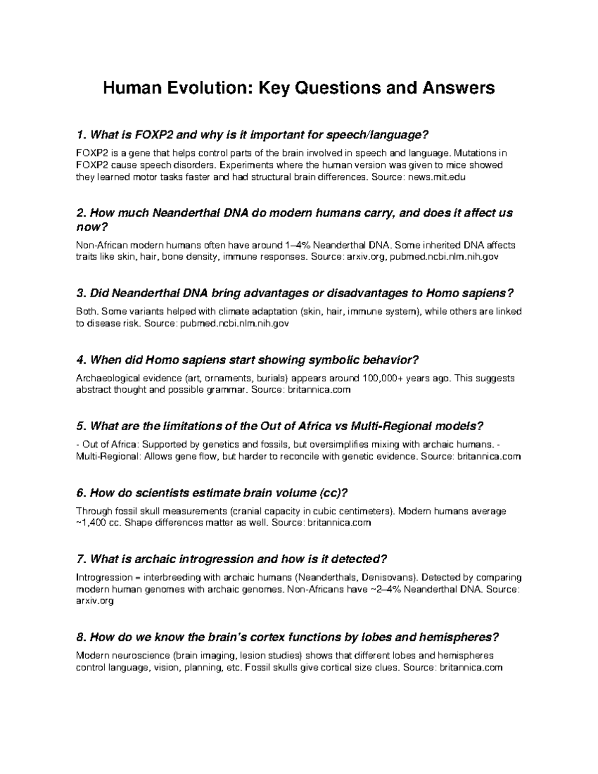 Human Evolution: Key Questions and Answers (Course Code: HE101) - Studocu