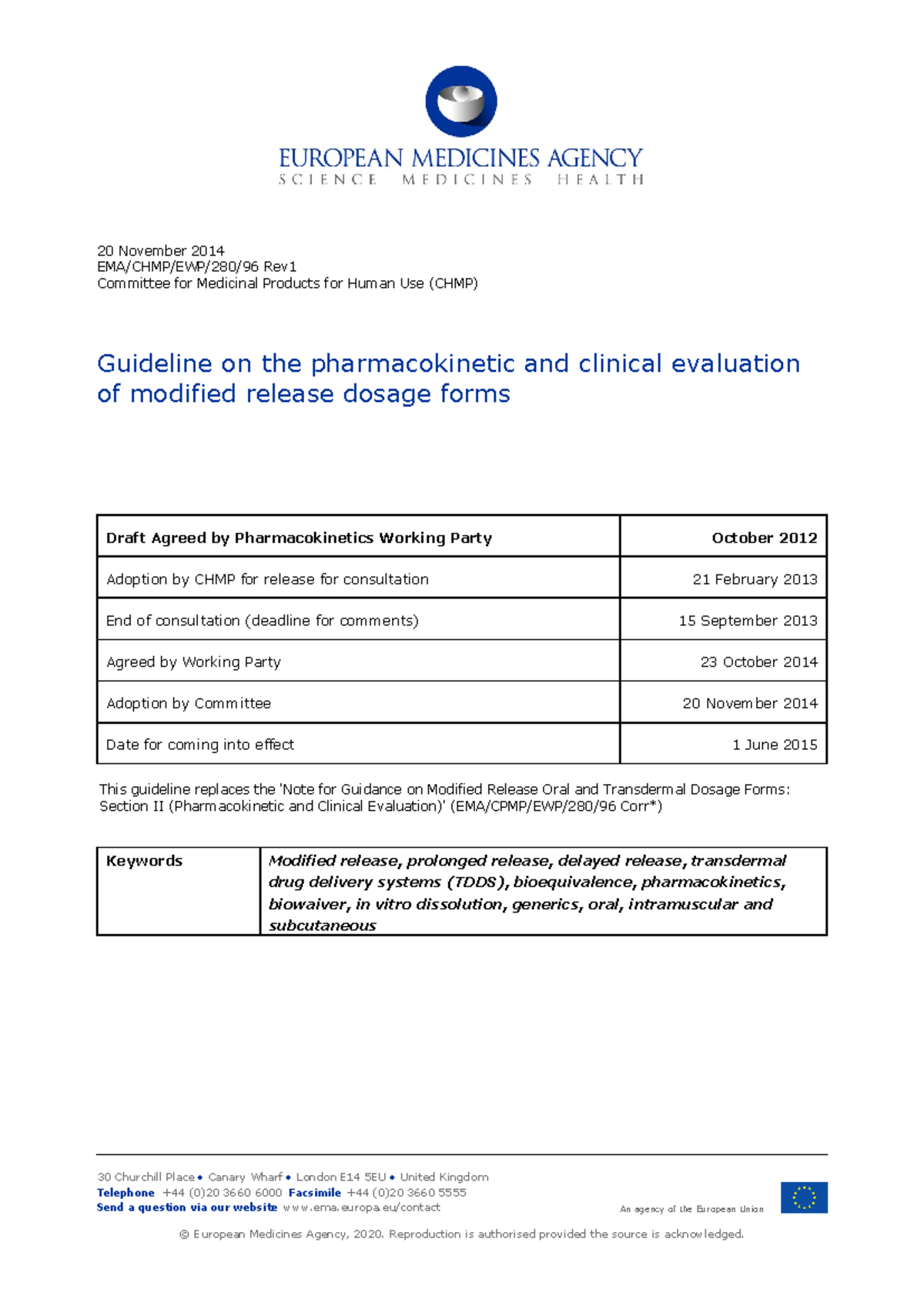 Guideline on Pharmacokinetic & Clinical Eval. of MR Dosage Forms - EMA ...