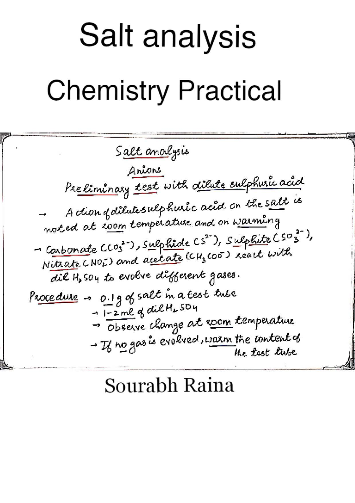 Salt Analysis Practical: Anion Tests and Observations - Studocu