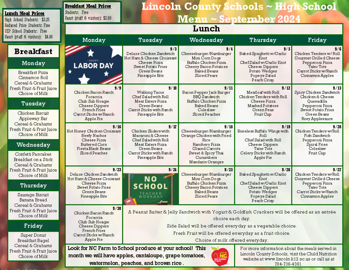 September 2024 High School Menu: Breakfast & Lunch Options - Studocu
