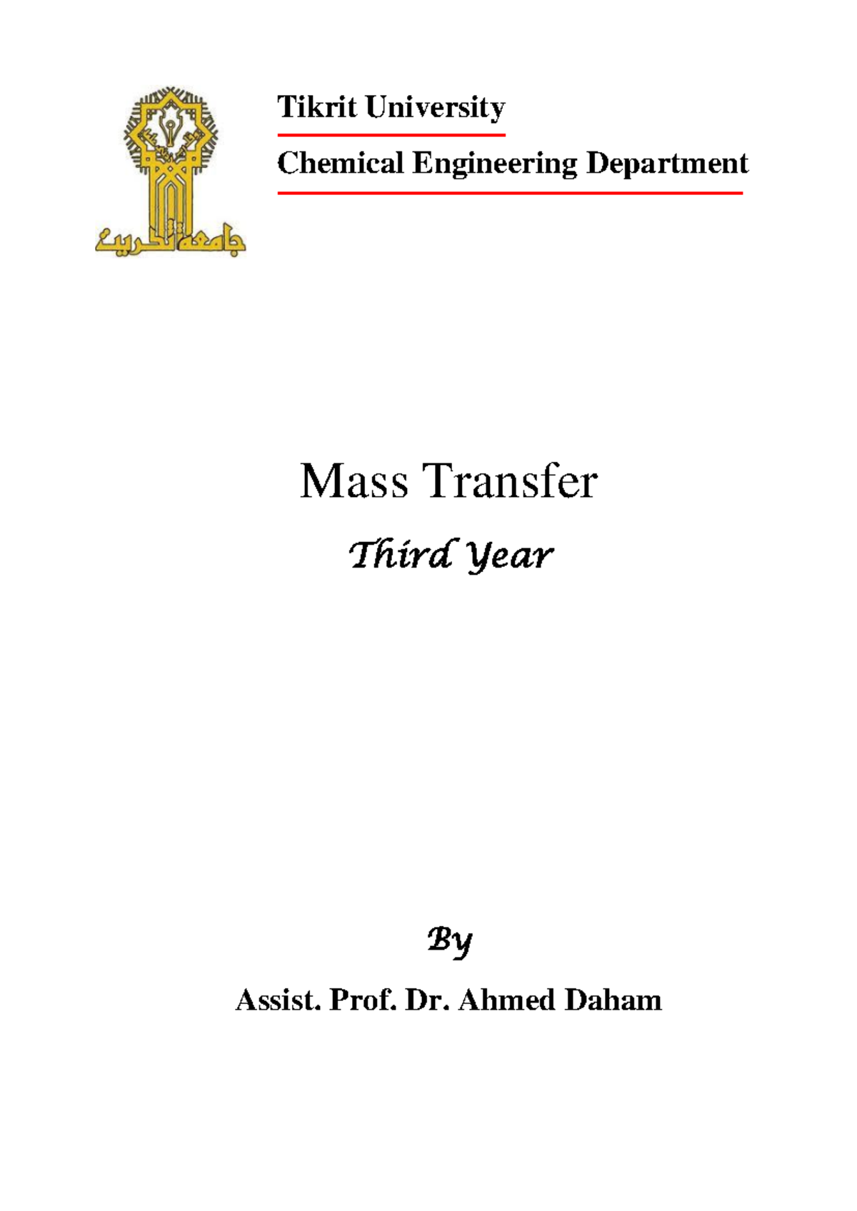 Lectures-Mass Transfer-1 - Tikrit University Chemical Engineering ...