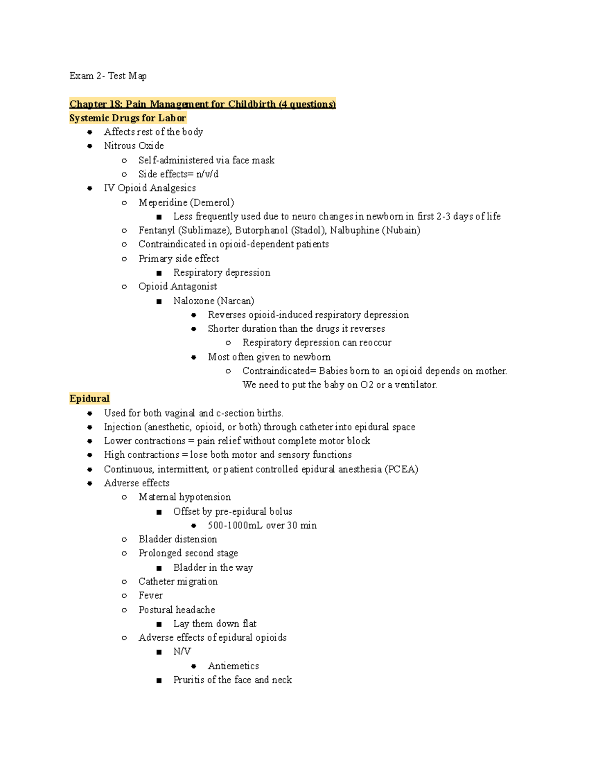 Exam 2- Maternity Test Map: Pain Management & Labor Concepts - Studocu