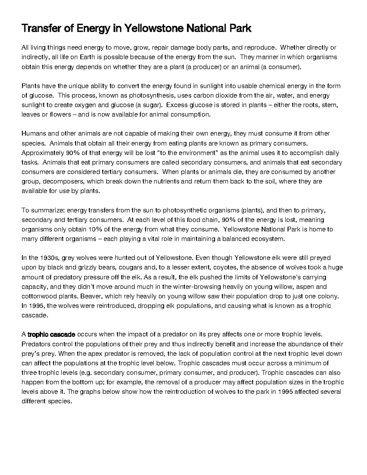 Transfer of Energy in Yellowstone National Park: A Trophic Cascade ...