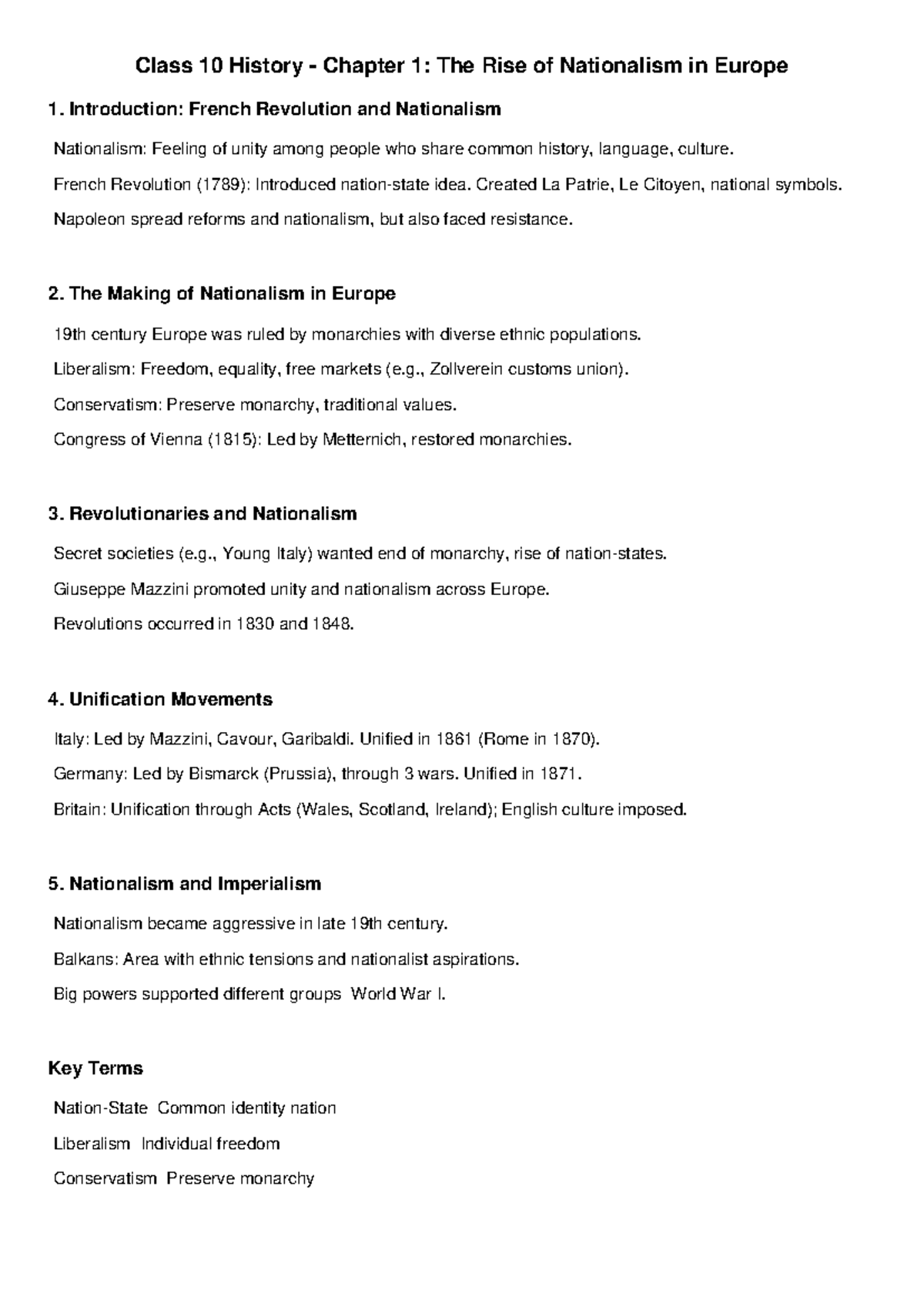 Class 10 History Chapter 1: Nationalism in Europe Notes - Studocu