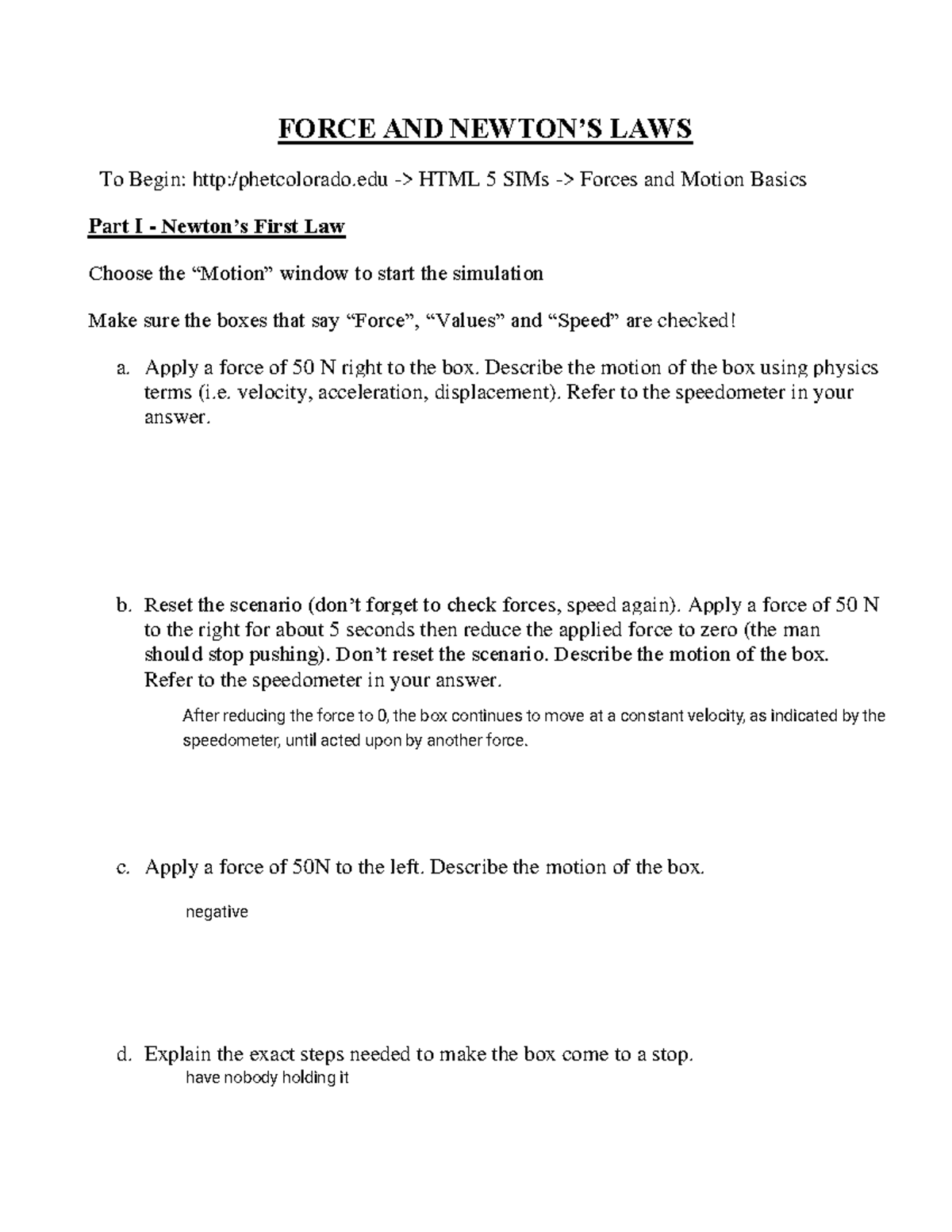 PHET Force & Newton's Laws Review (FORCE AND LAWS) - Studocu