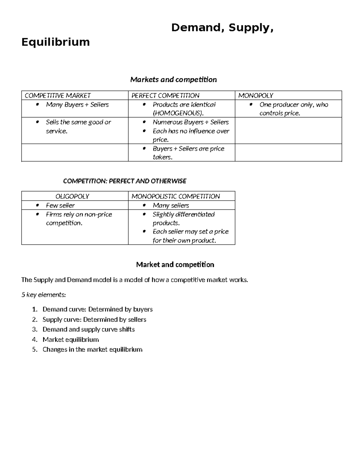 Demand and Supply Notes: Understanding Market Equilibrium and ...