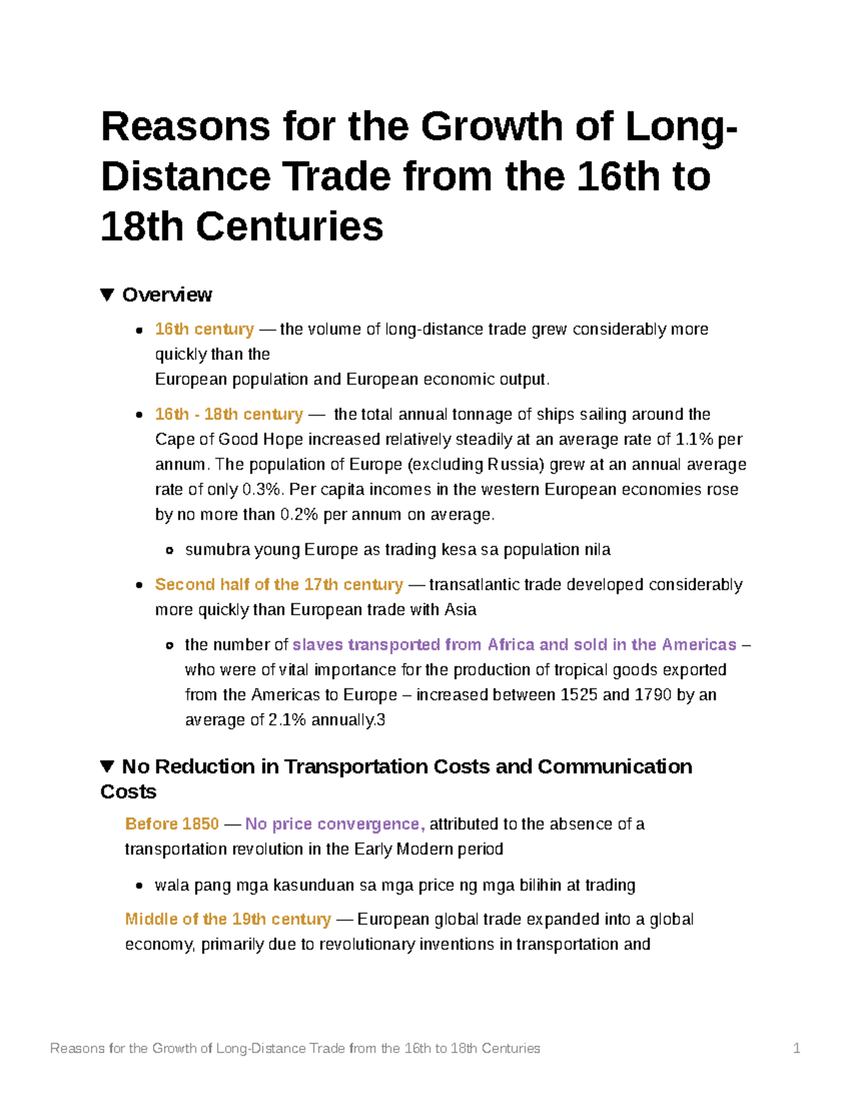 Growth of Long-Distance Trade (16th-18th Centuries) - Key Reasons - Studocu