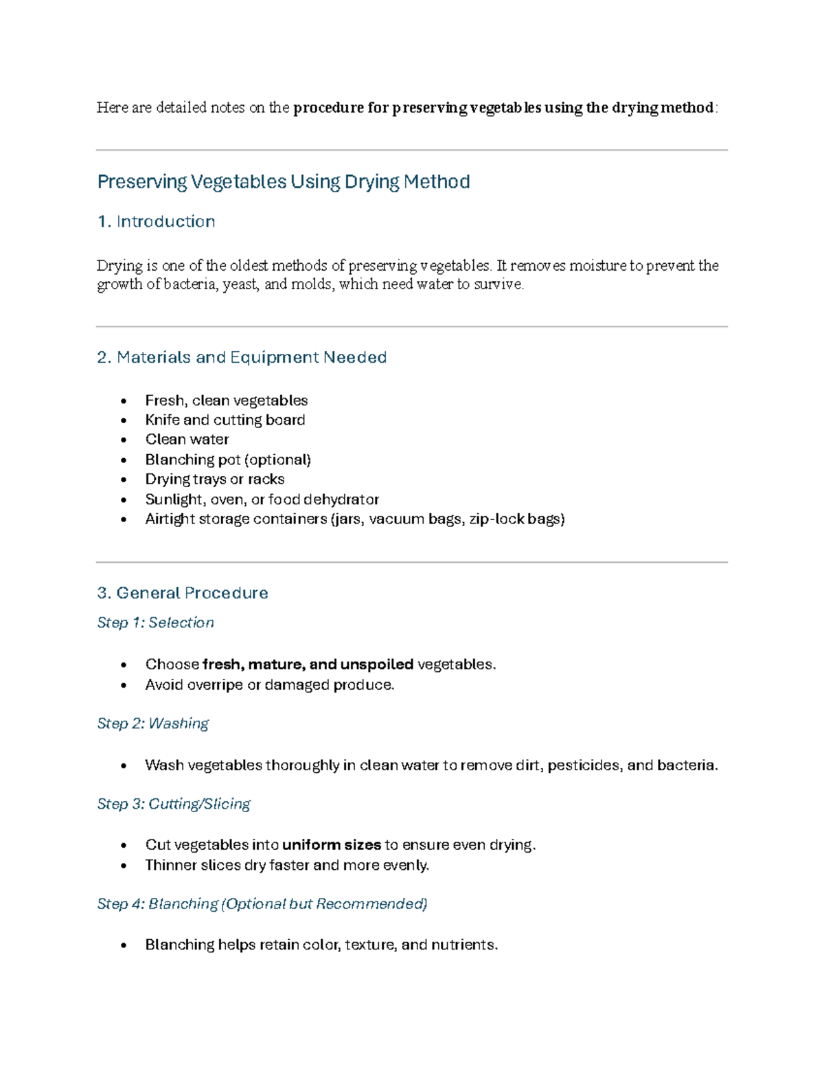 Preserving Vegetables Using Drying Method - Grade 7 Project Notes - Studocu