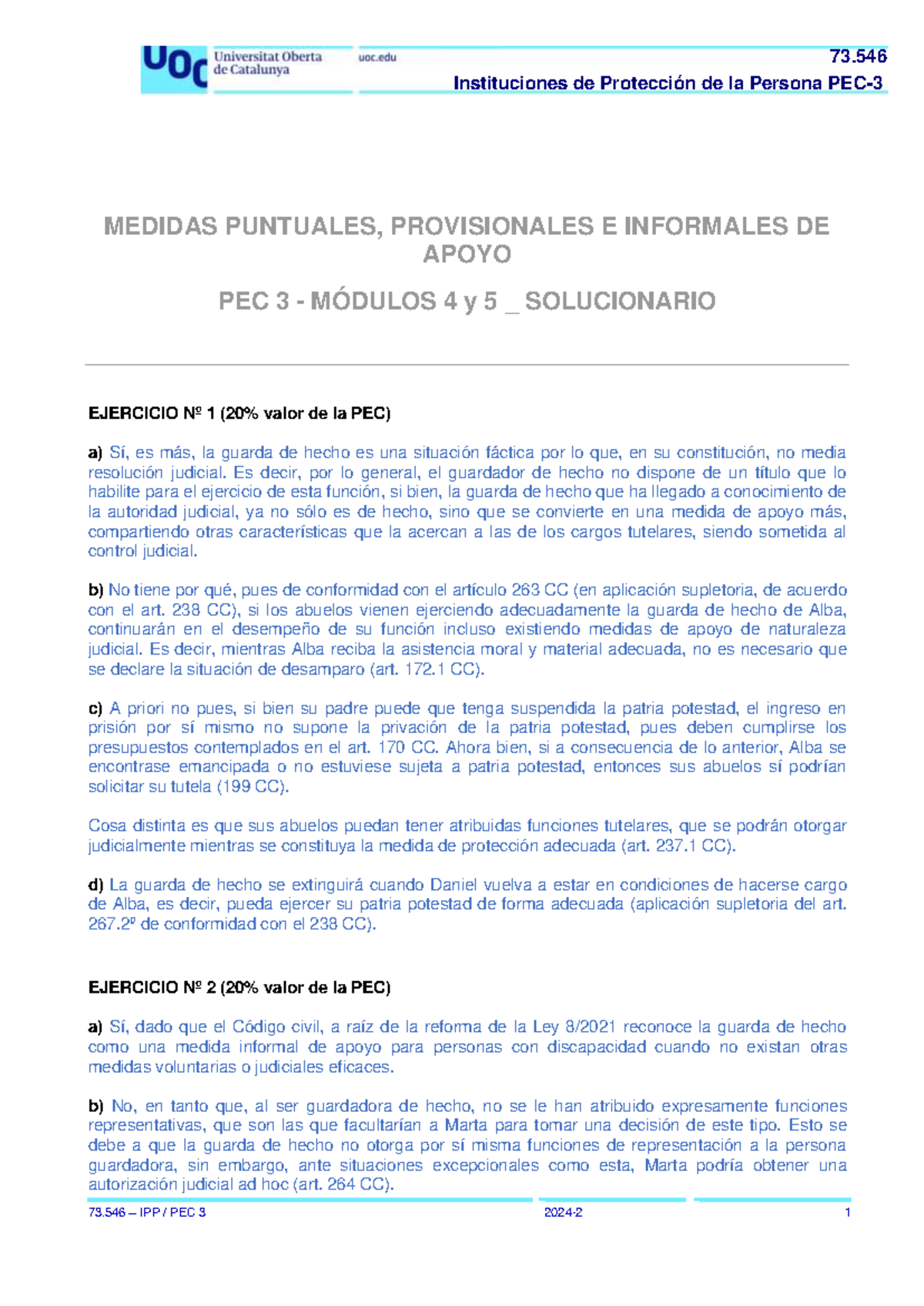 73.546 Instituciones de Protección de la Persona - Solucionario PEC 3 ...