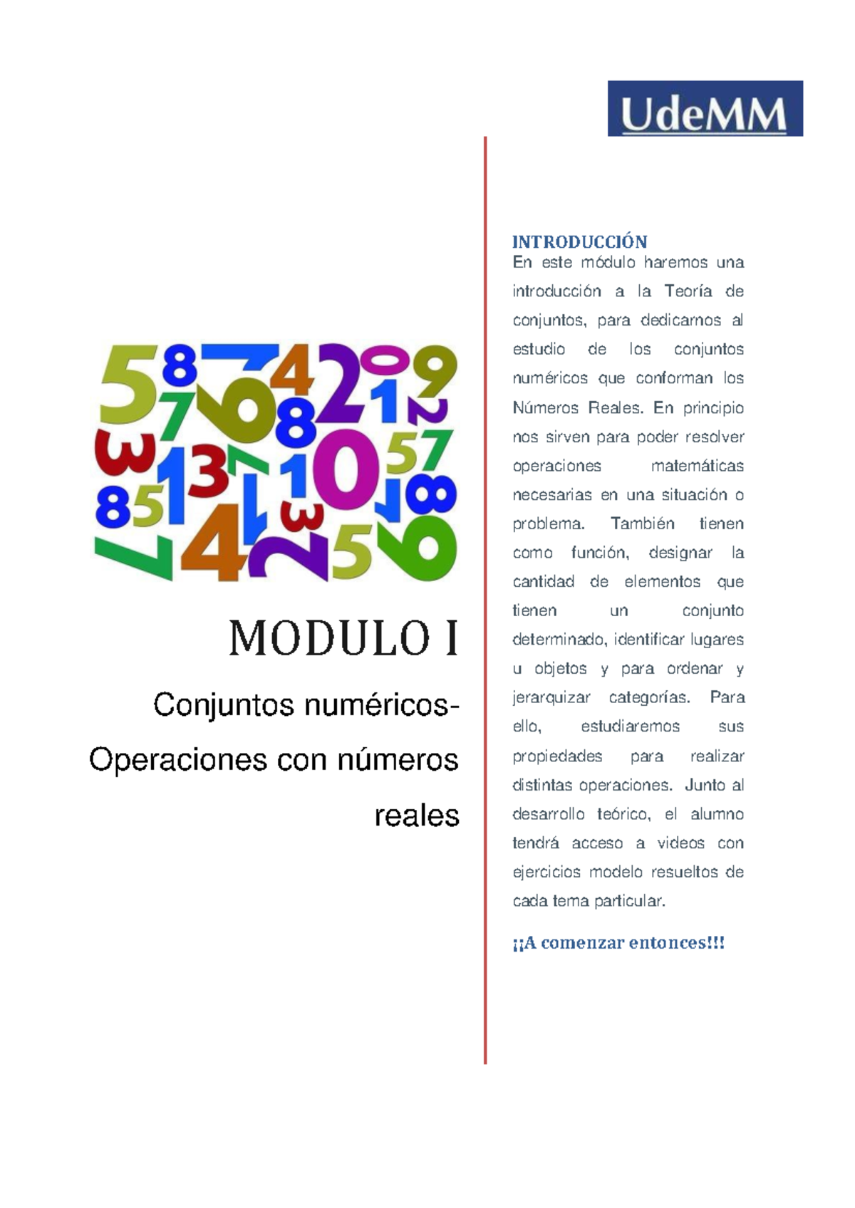 Conjuntos Numéricos y Operaciones con Números Reales - Módulo I - Studocu