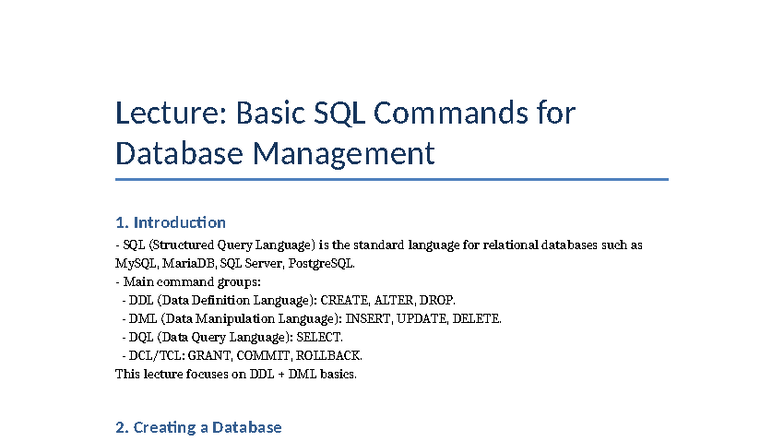 Basic SQL Commands - câu lệnh cơ bản - Lecture: Basic SQL Commands for ...