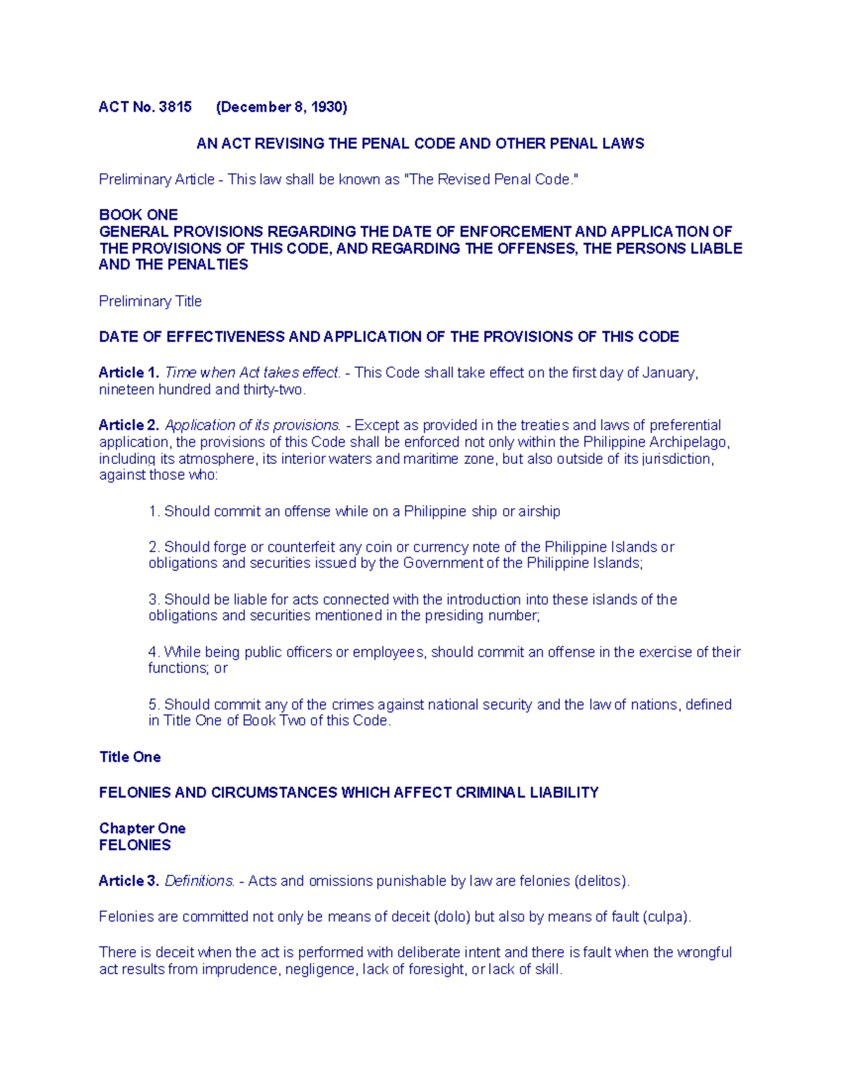 RA 3815 Revised Penal Code: General Provisions and Penalties - Studocu