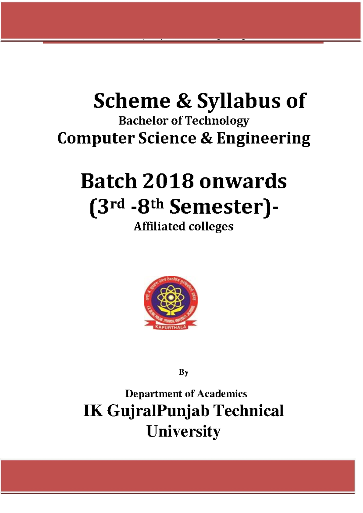 IKGPTU Syllabus - IK Gujral Punjab Technical University, Kapurthala B. Tech, Computer Science ...