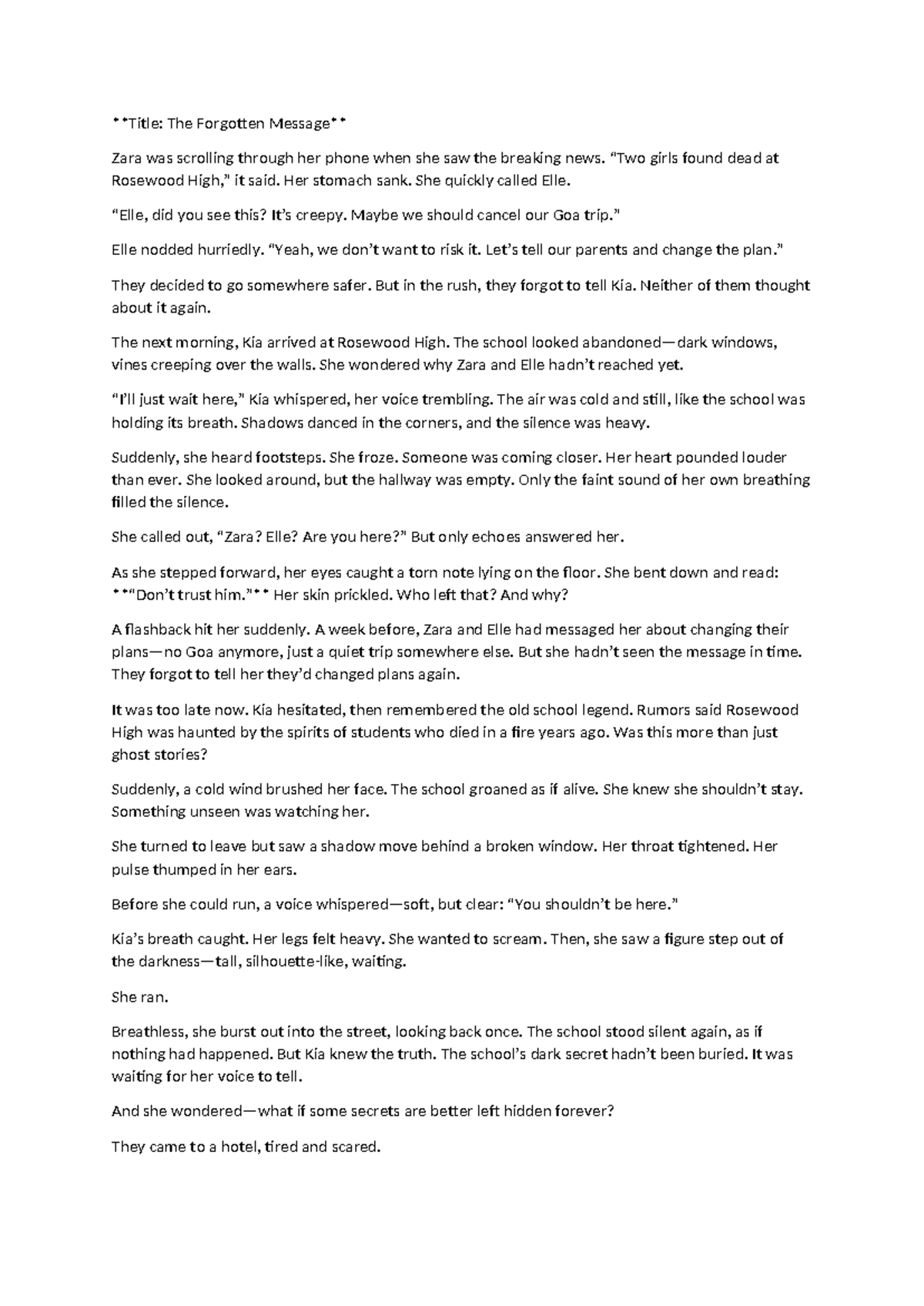 The Haunting Secrets of Rosewood High: A Narrative Story - Studocu