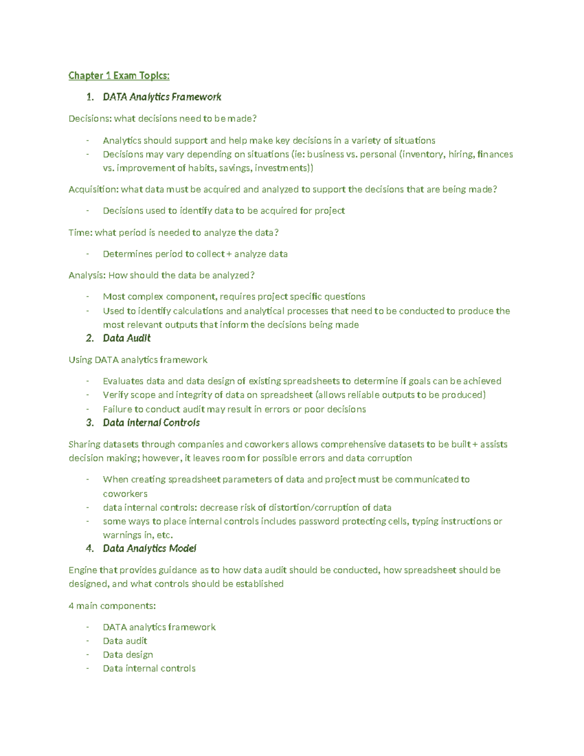 Exam #1 Review Sheet: DATA Analytics Framework & Excel Techniques - Studocu