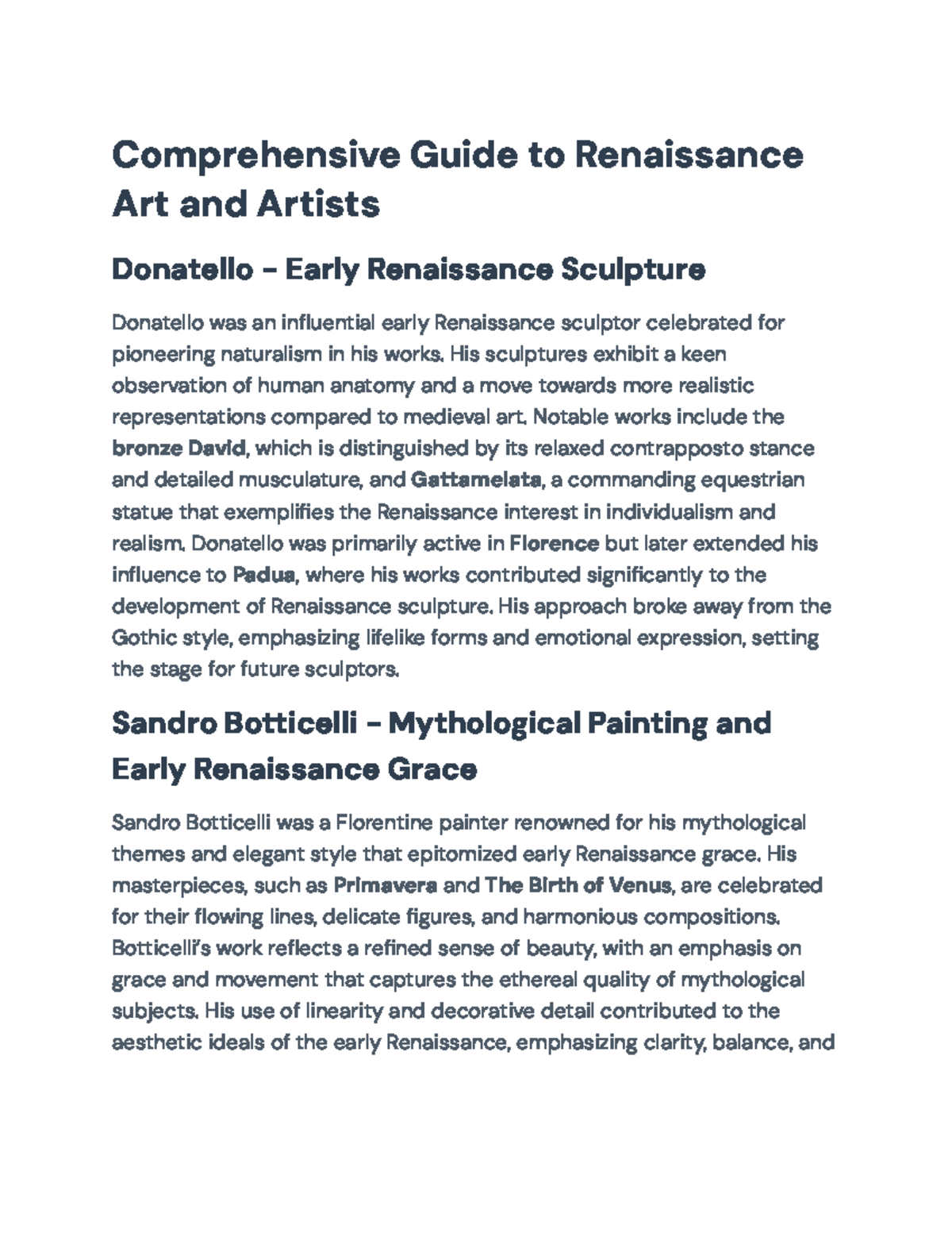 Comprehensive Overview of Renaissance Art and Key Artists (ARTH 101 ...