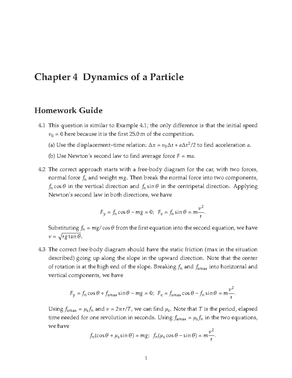 Chapter 4 Dynamics of a Particle - Homework Problem Set 4.1 to 4.8 - Studocu
