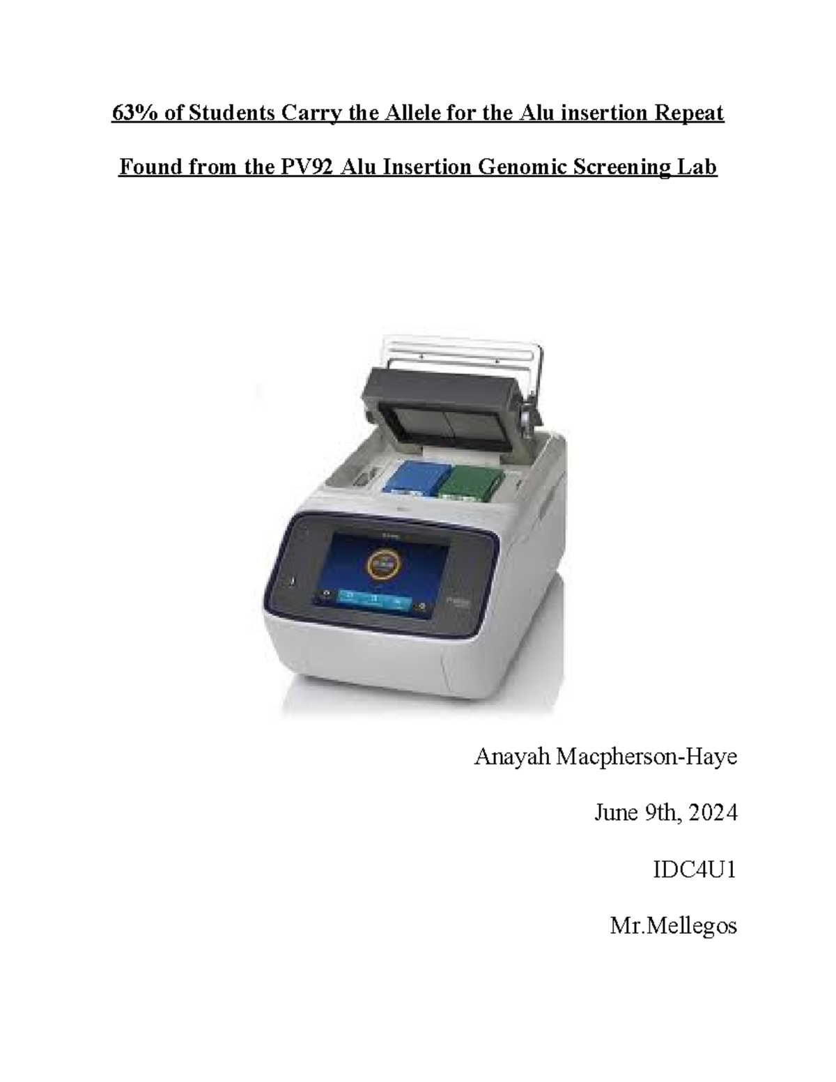PV92 Lab Report: Alu Insertion Allele Frequency in Students - Studocu