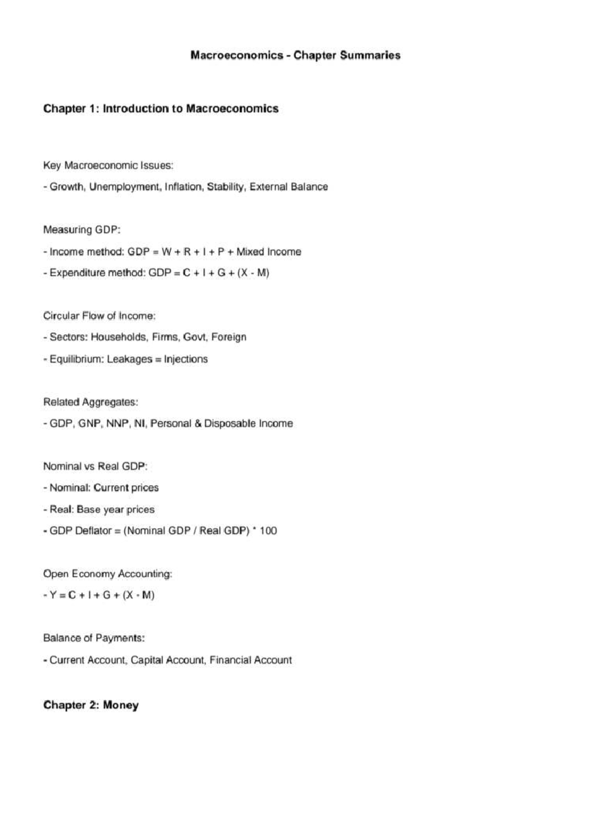 Macroeconomics CH1-3 Summary: Key Concepts & Formulas for Growth, Money ...