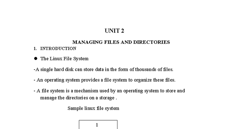 Linux 2 Unit: Managing Files and Directories Overview - Studocu