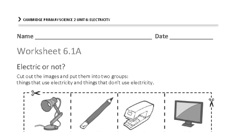 CAMBRIDGE PRIMARY SCIENCE 2 UNIT 6: ELECTRICITY Worksheets - Studocu