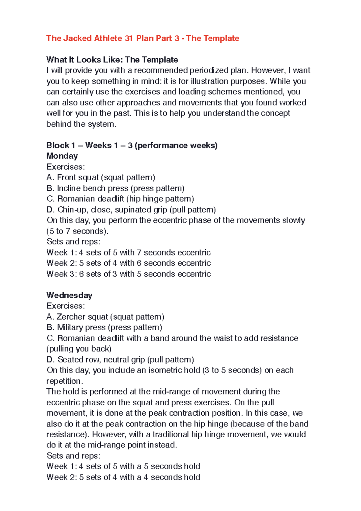 The Jacked Athlete 31 Plan: Part 3 - Performance & Hypertrophy Template ...