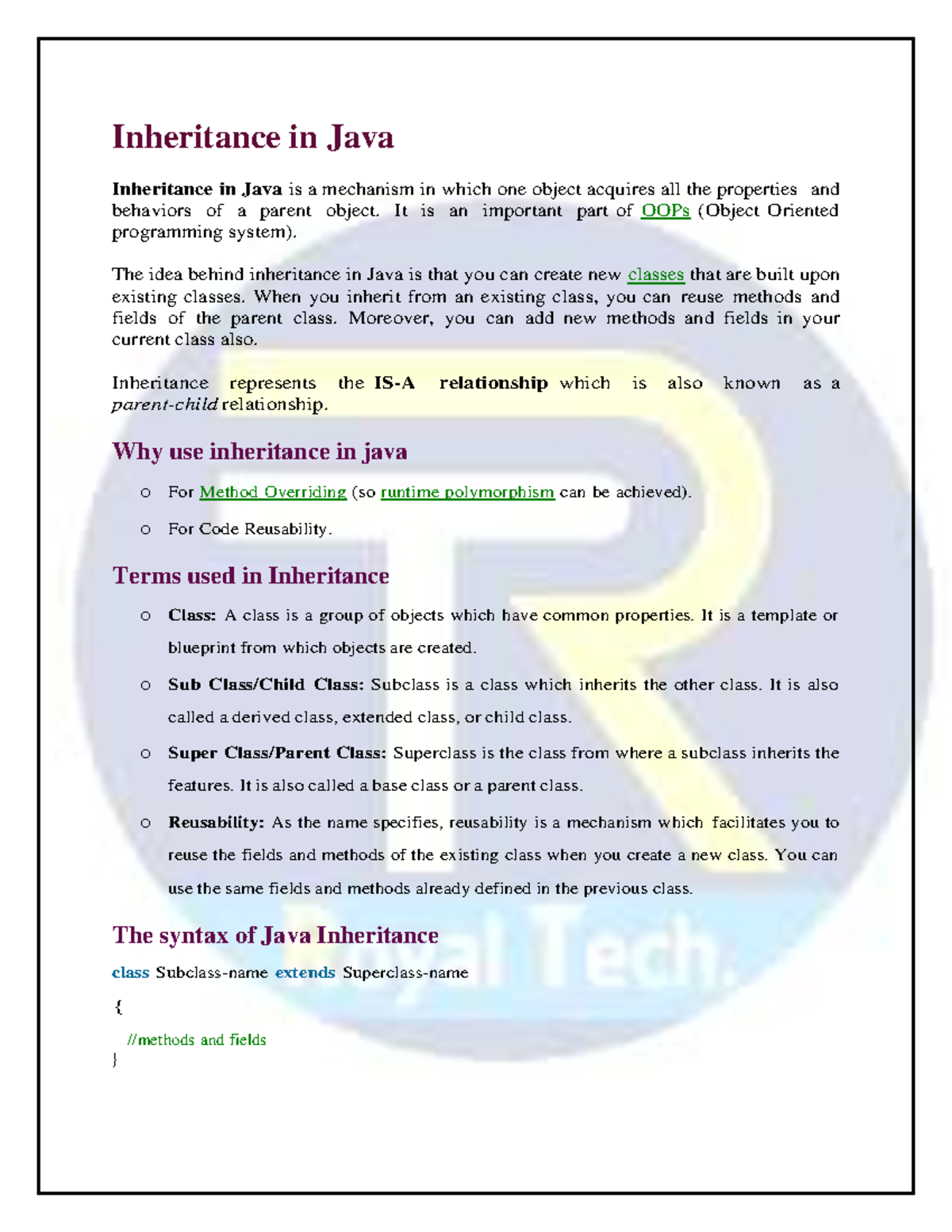 Inheritance in Java: Concepts and Types Explained - Studocu