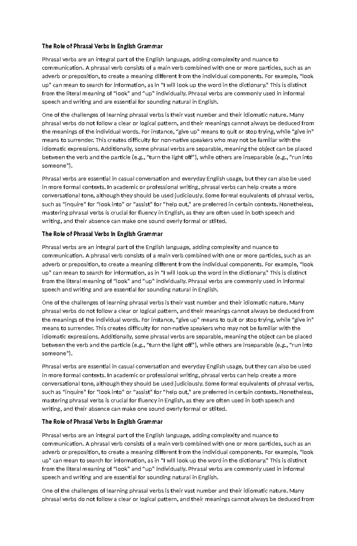 Understanding Phrasal Verbs in English Grammar: Key Insights - Studocu