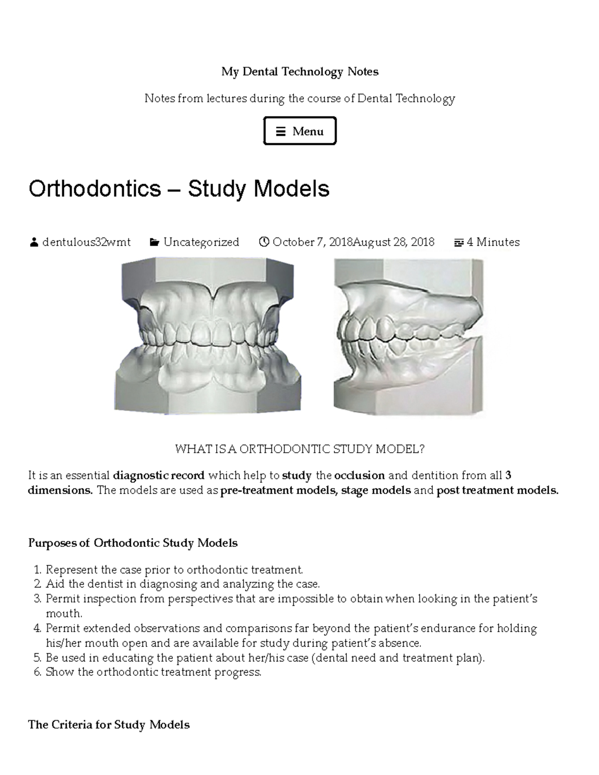 Orthodontics – Study Models – My Dental Technology Notes - My Dental ...