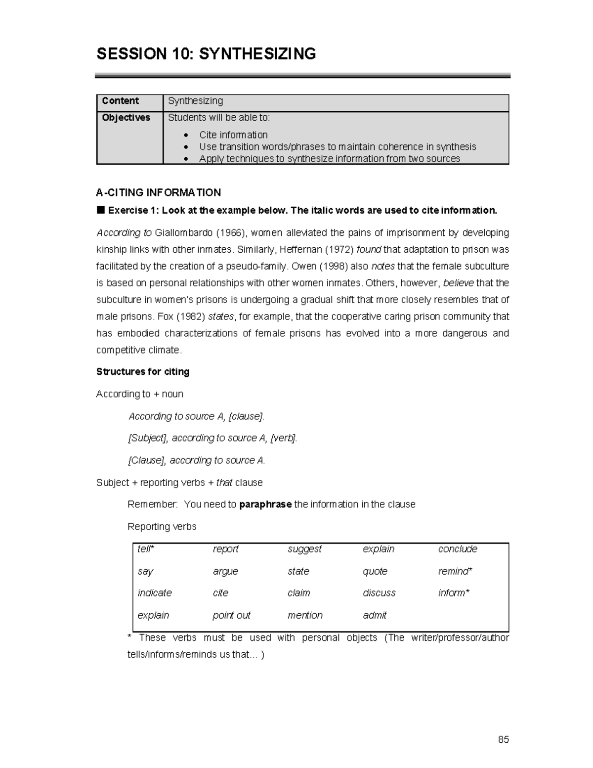 Session 10: Writing Techniques for Synthesizing Information - Studocu