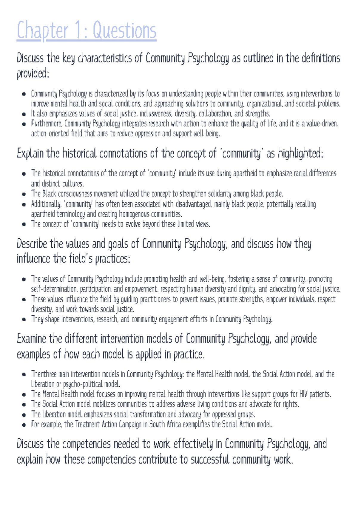 Key Characteristics of Community Psychology: Insights on Values ...