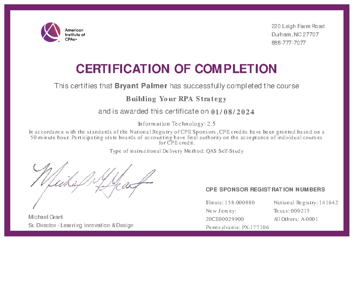 Building Your RPA Strategy (IT-2) Certification Completion - Studocu