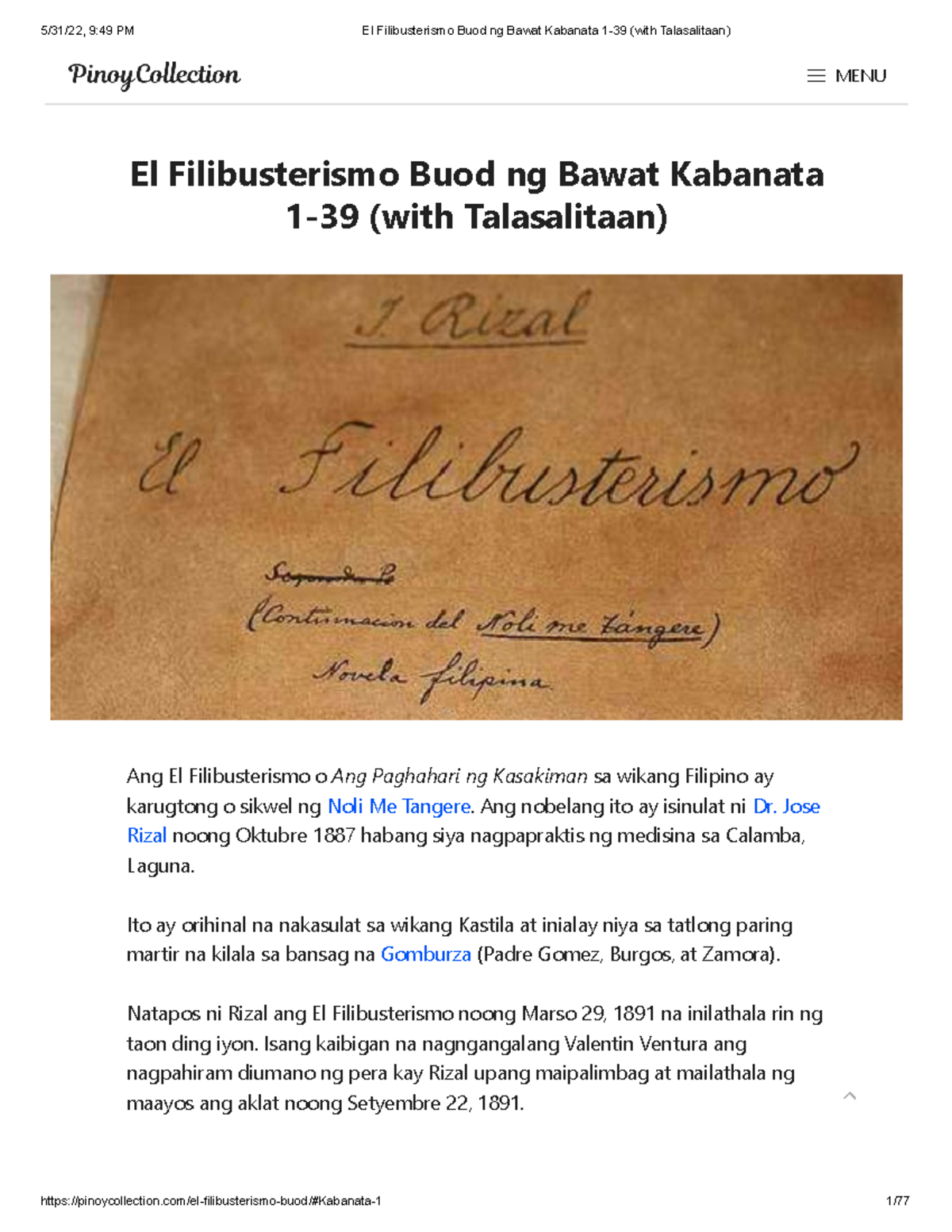 El Filibusterismo Buod